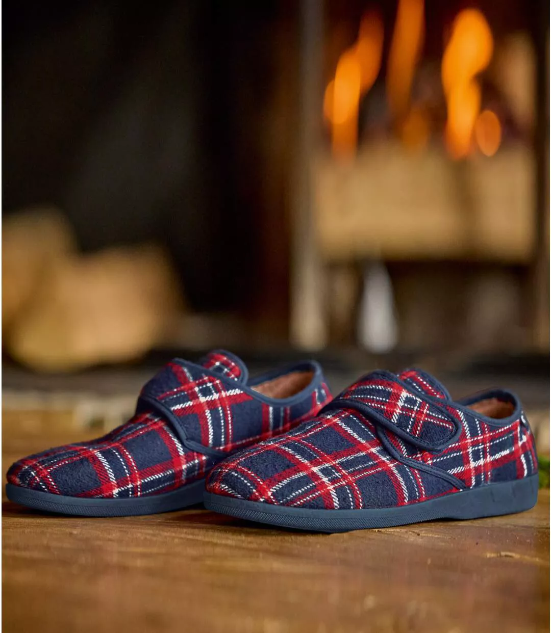 Chaussons Carreaux Scratchés Fourrés Sherpa | Atlas For Men