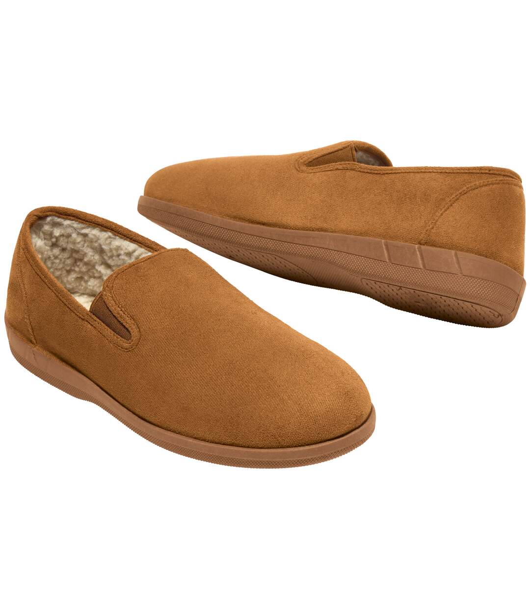 Men's Camel Faux-Suede Sherpa-Lined Slippers | Atlas For Men