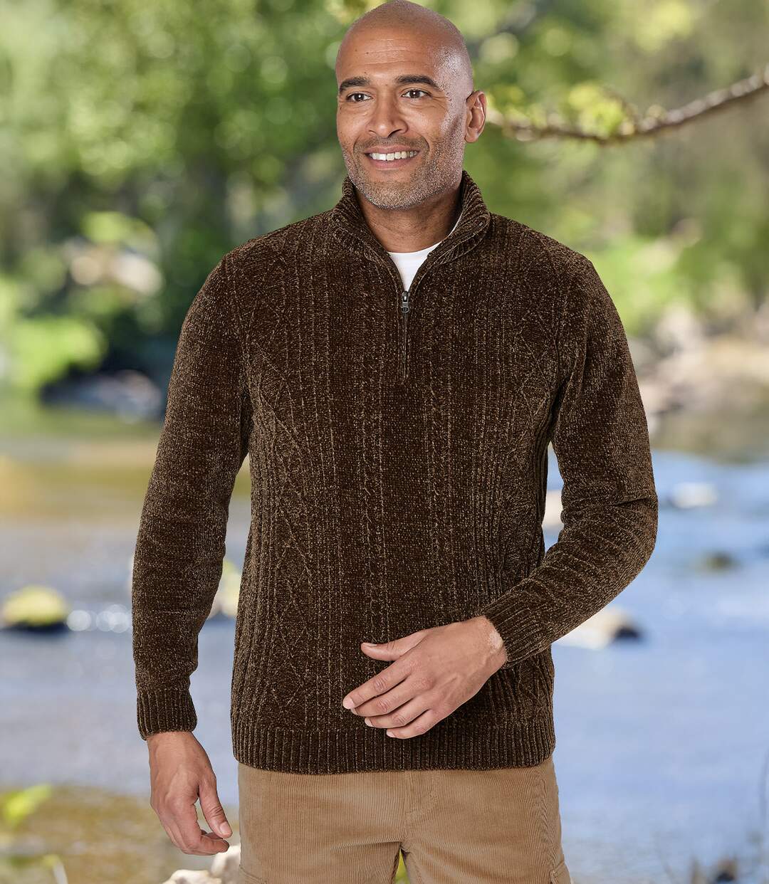 Men's Brown Funnel Neck Chenille Jumper | Atlas For Men