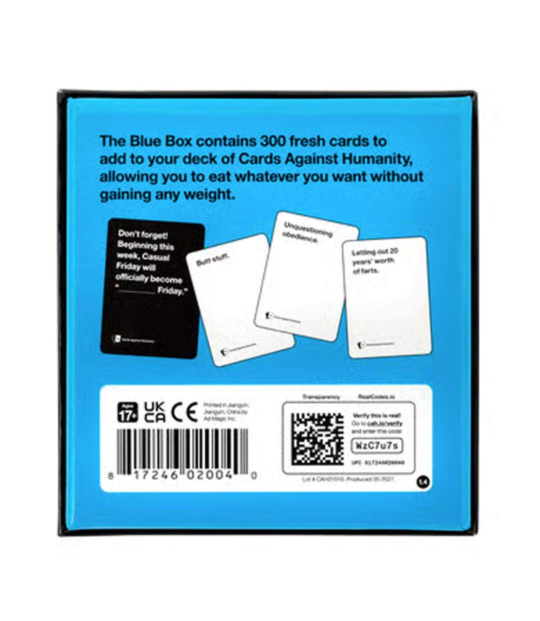 Blue Box Card Game One Size Black White Blue Cards Against Humanity ...