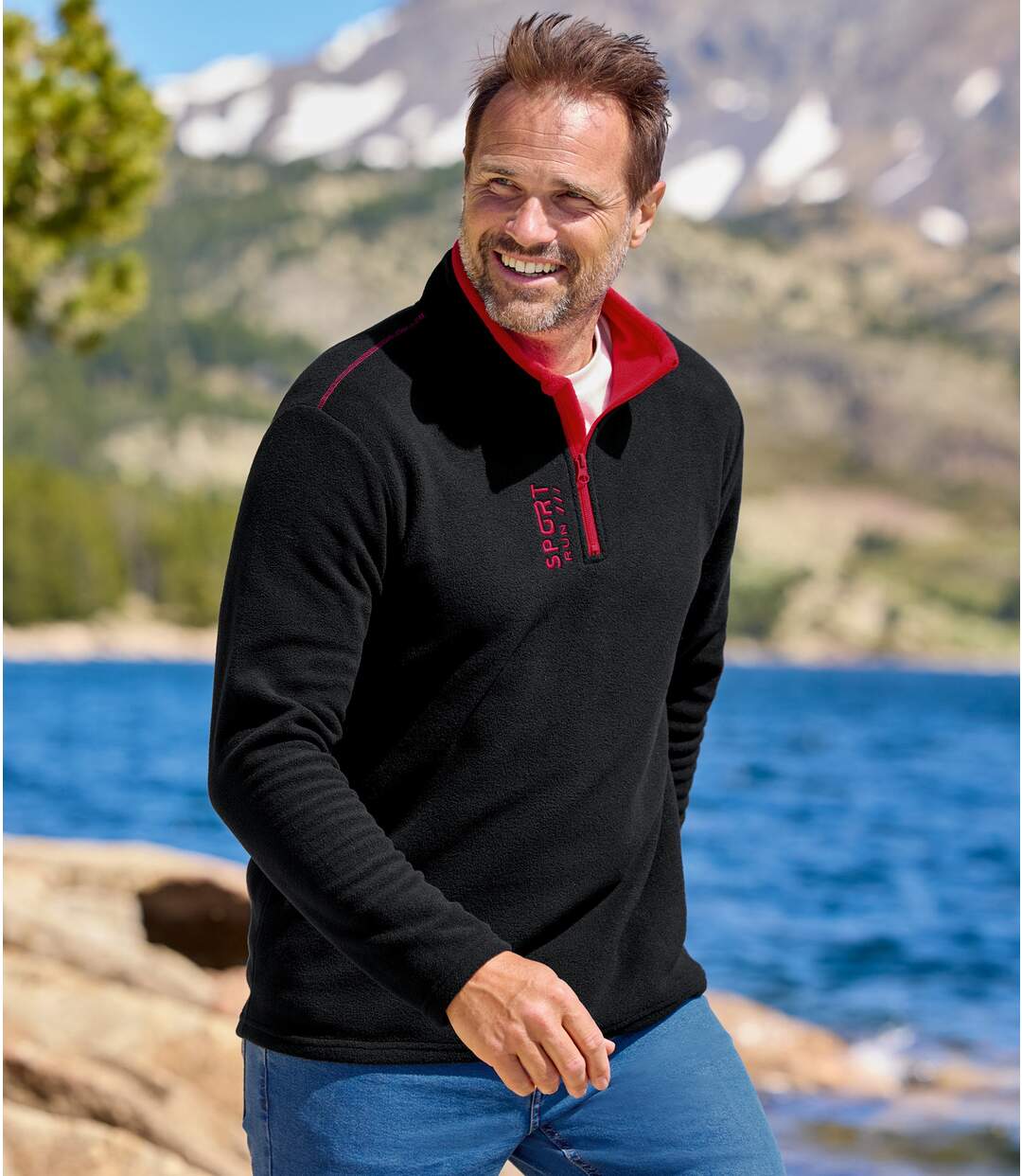 Pack of 2 Men's Sporty Microfleece Jumpers - Red Black | Atlas For Men