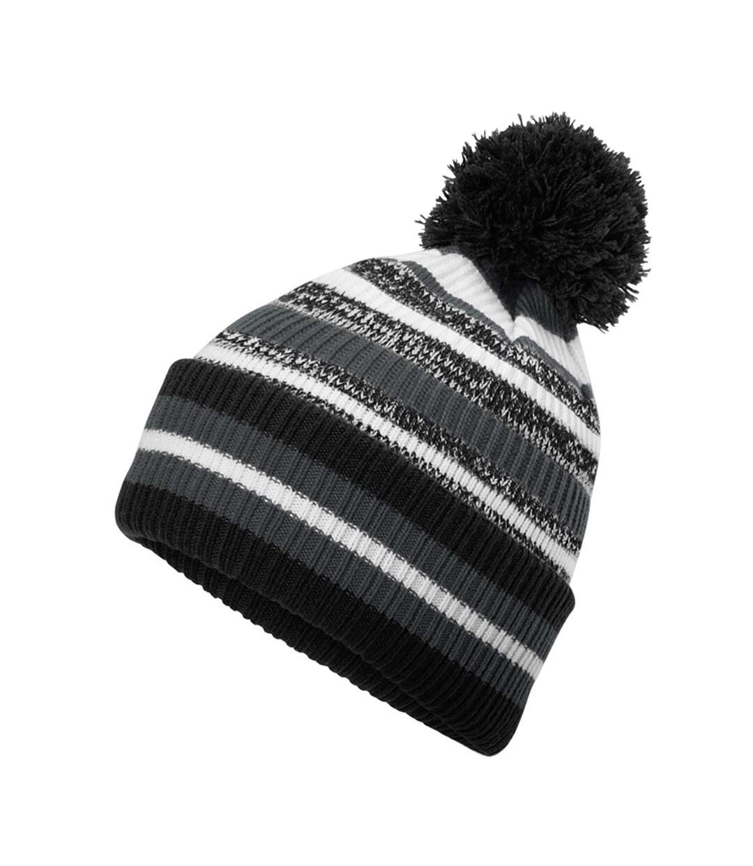 Multi-sport Fan Pom Pom Beanie Black Graphite Grey White Beechfield ...