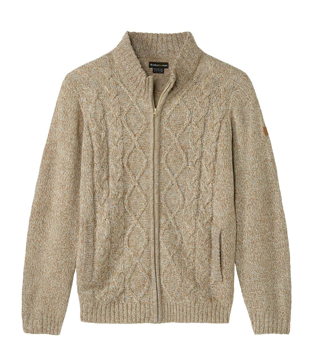 Men's Beige Mottled Cable Knit Cardigan | Atlas For Men